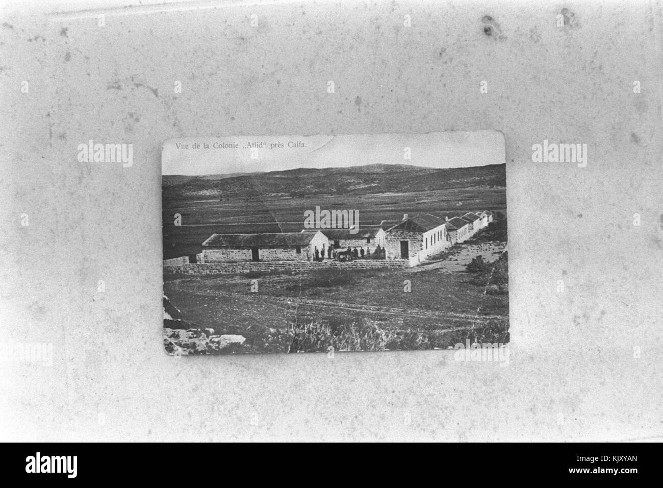 A reproduced old postcard showing Atlit, Israel, from the year 1903 ...
