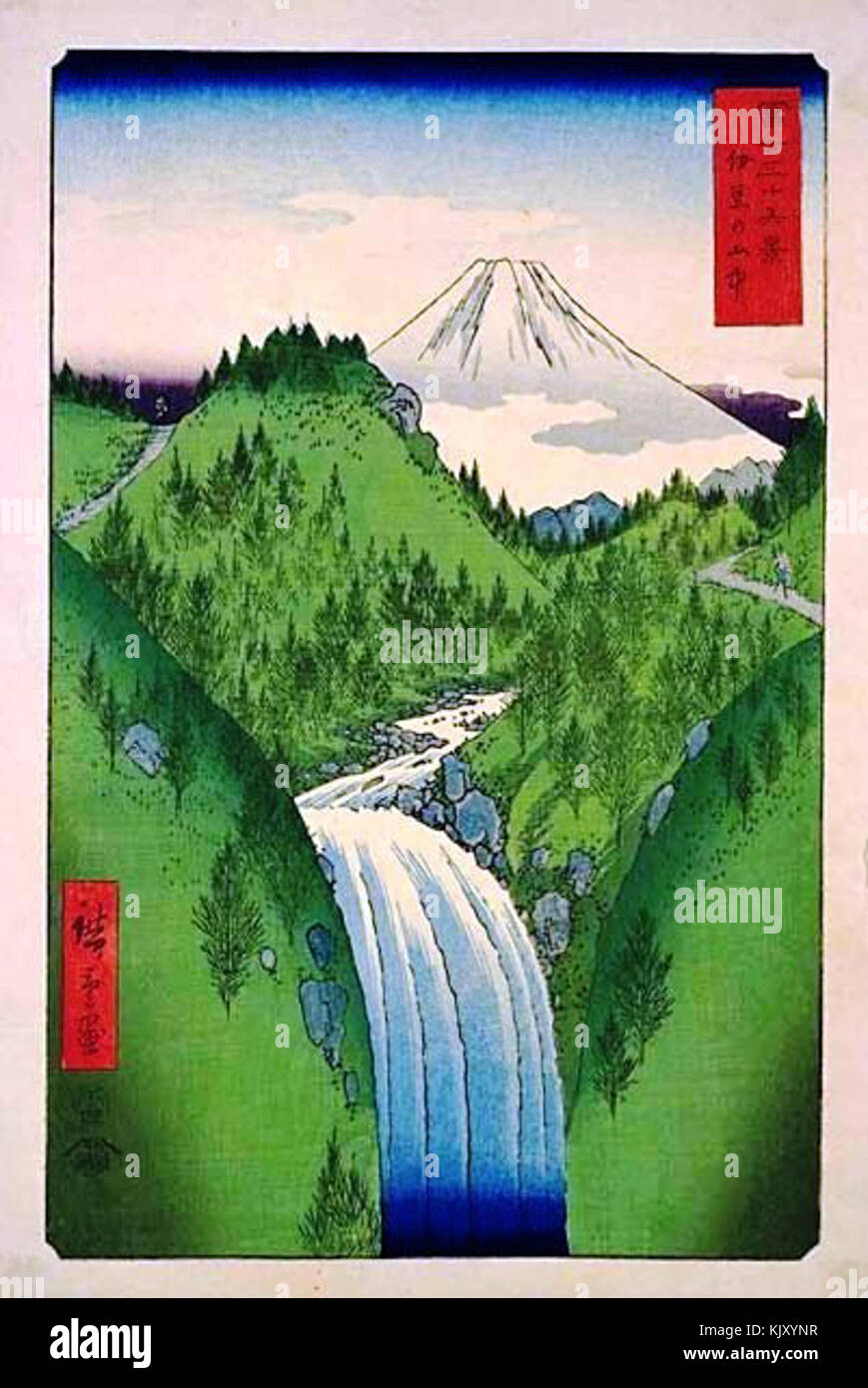 A woodblock print by the Japanese artist Hiroshige depicting the Izu ...