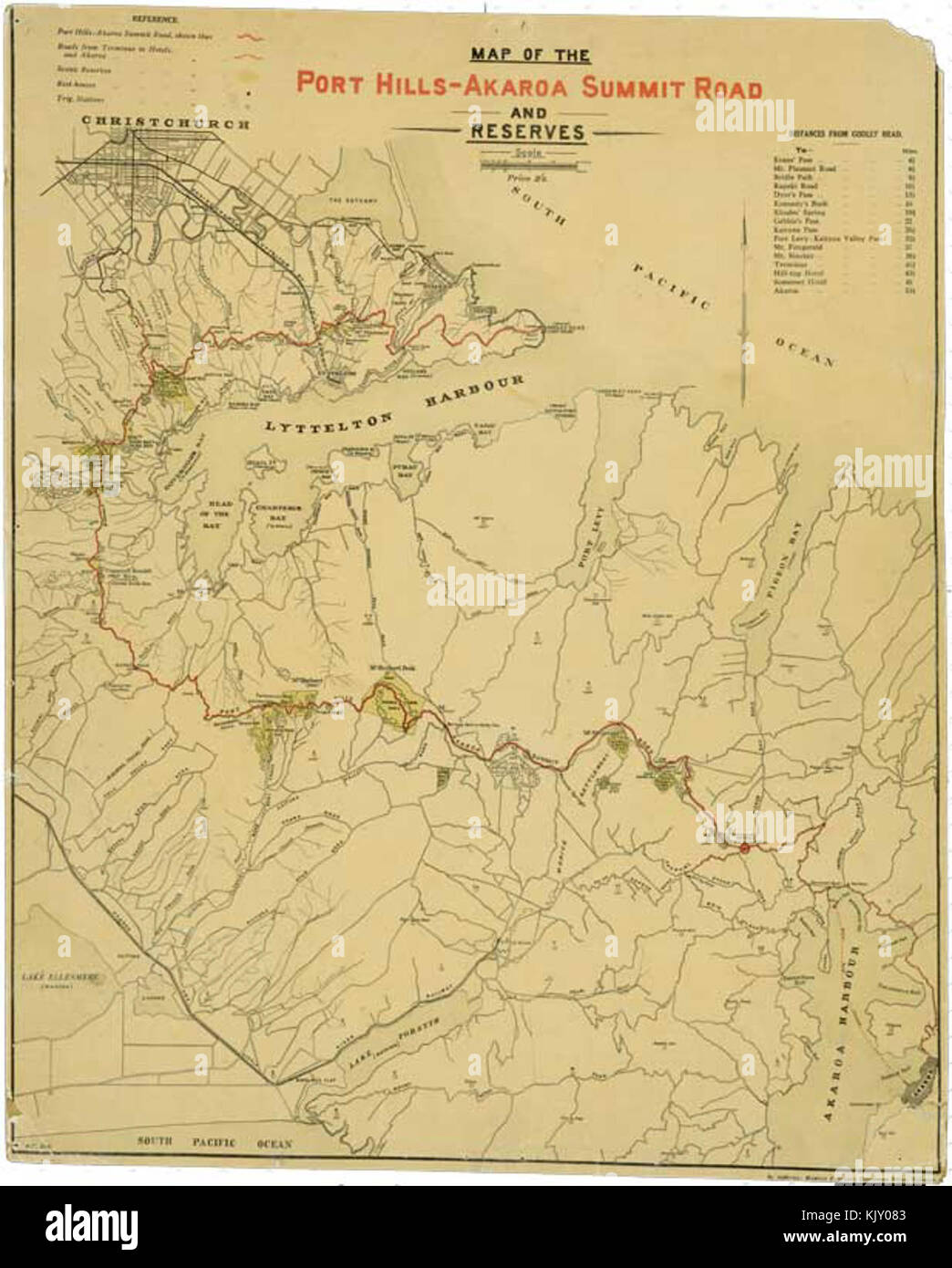 Map of the Port Hills Akaroa Summit Road Stock Photo - Alamy