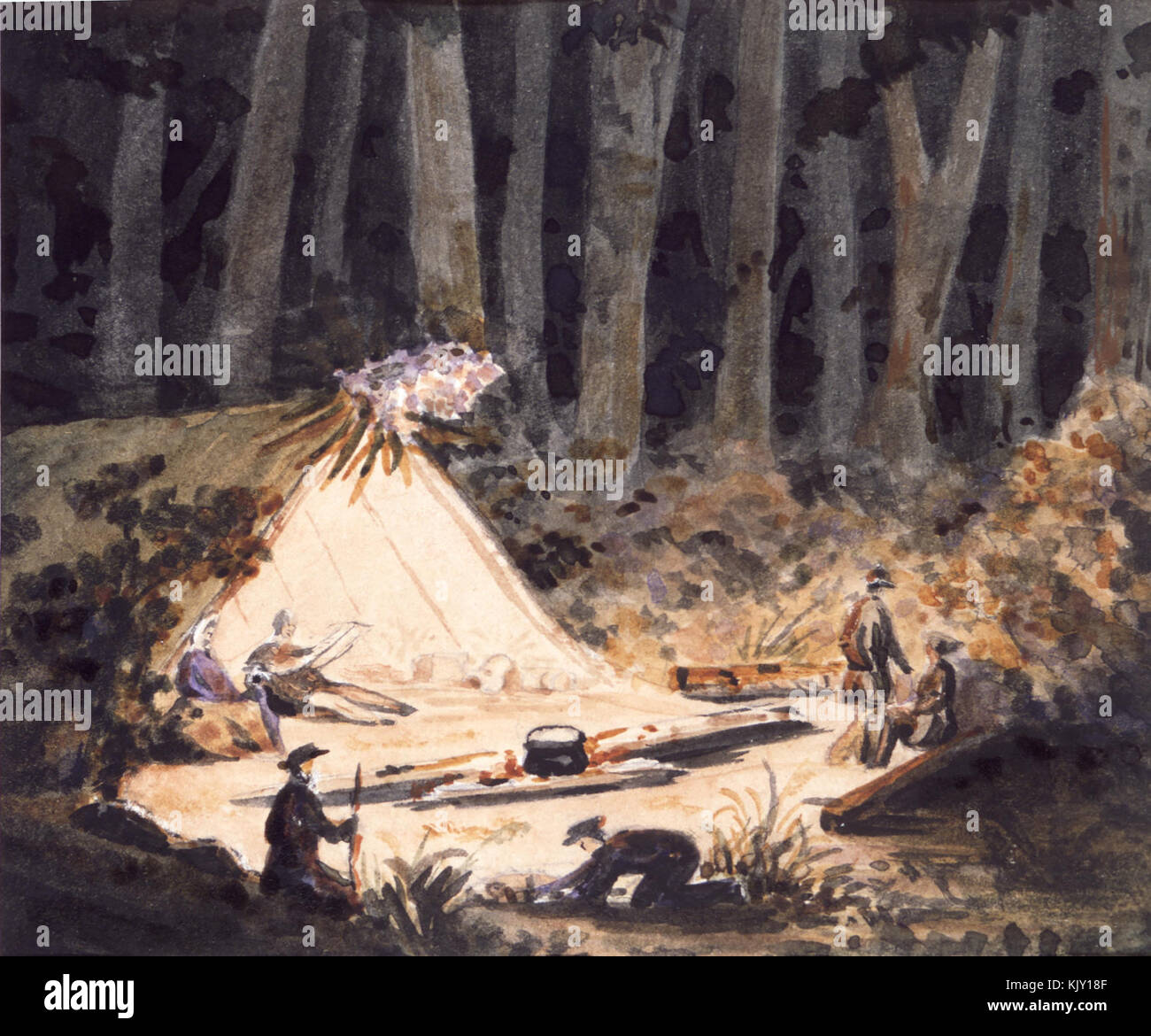 The Rangiora bush is captured in this 1850 image, offering a historical ...