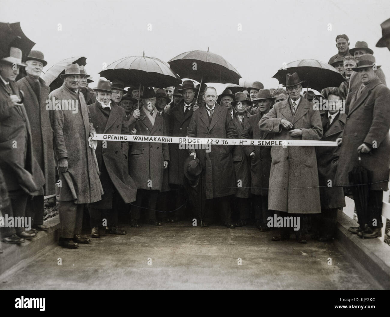 Bob Semple preparing to open a bridge across the Waimakariri River at ...