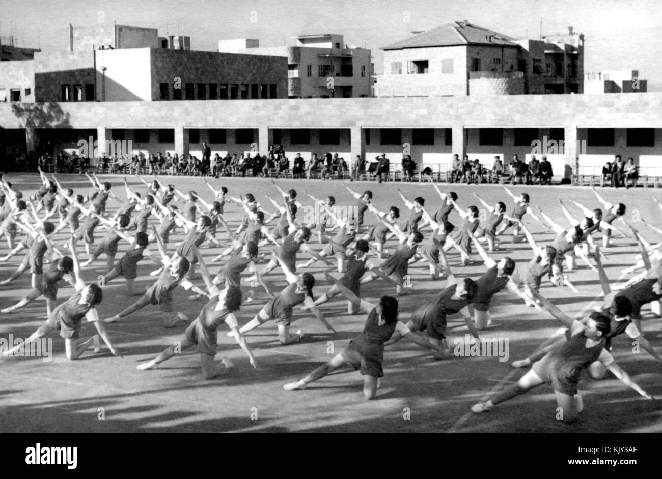 Gymnastic performance at the school yard, the Hebrew Reali School ...