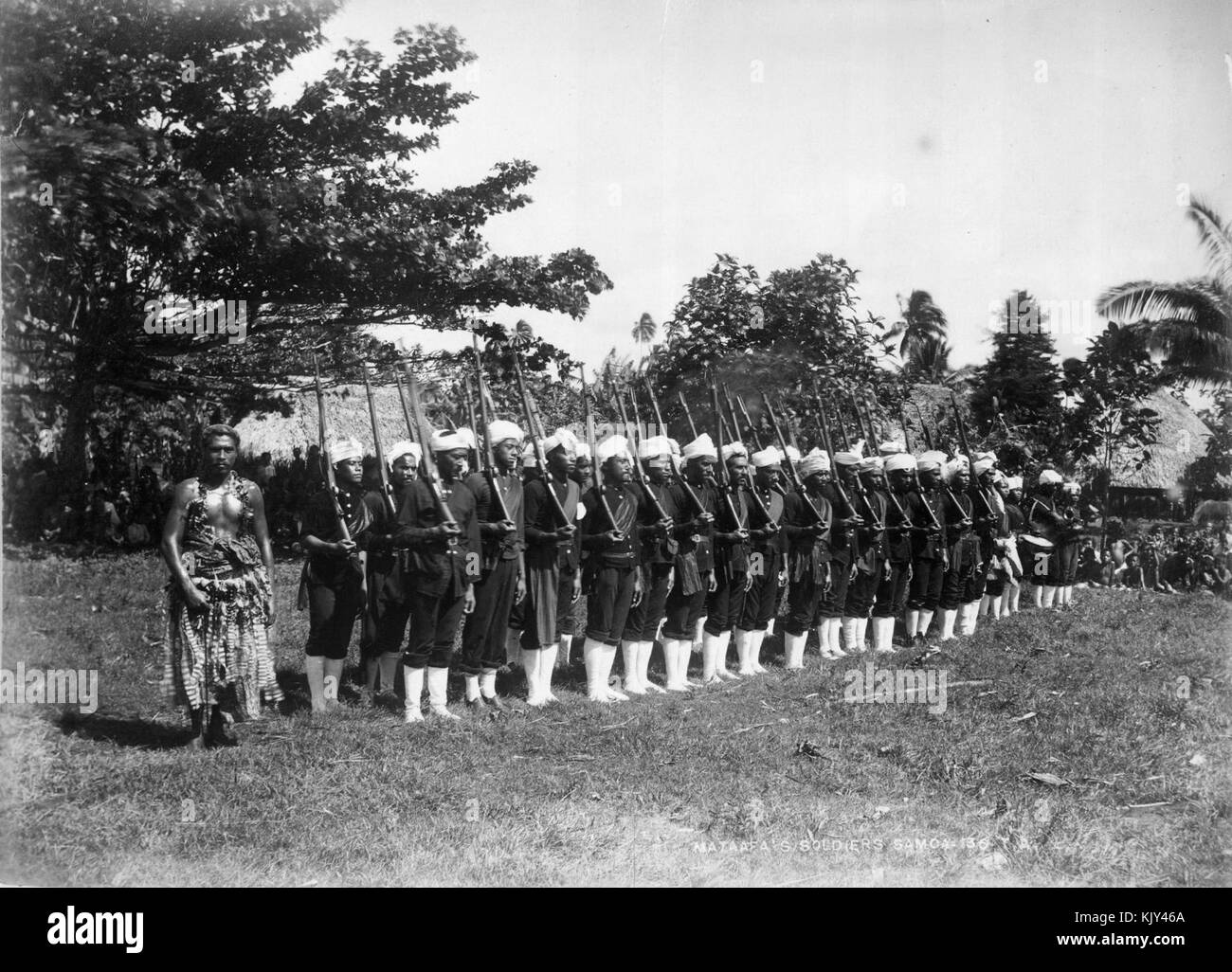 Mata'afa's Samoan soldiers presenting arms, 1890s Stock Photo - Alamy