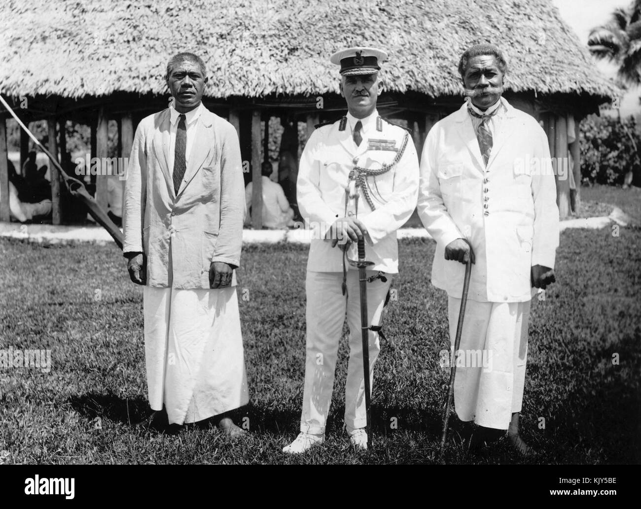 A photograph of Sir George Spafford Richardson with the Samoan leaders ...