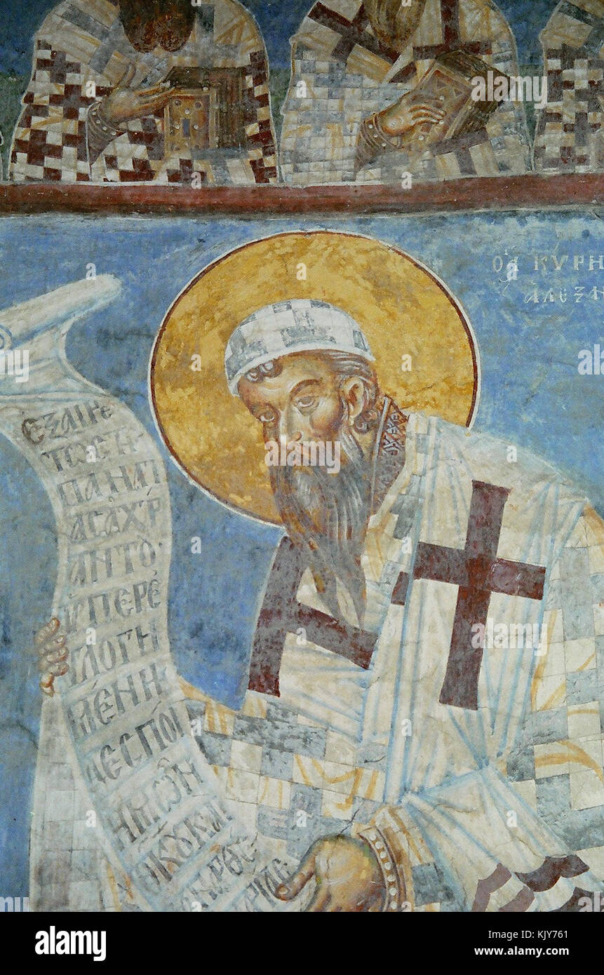This fresco, 'Freska od Sv. Andreja na Matka,' created in 1642, is part ...