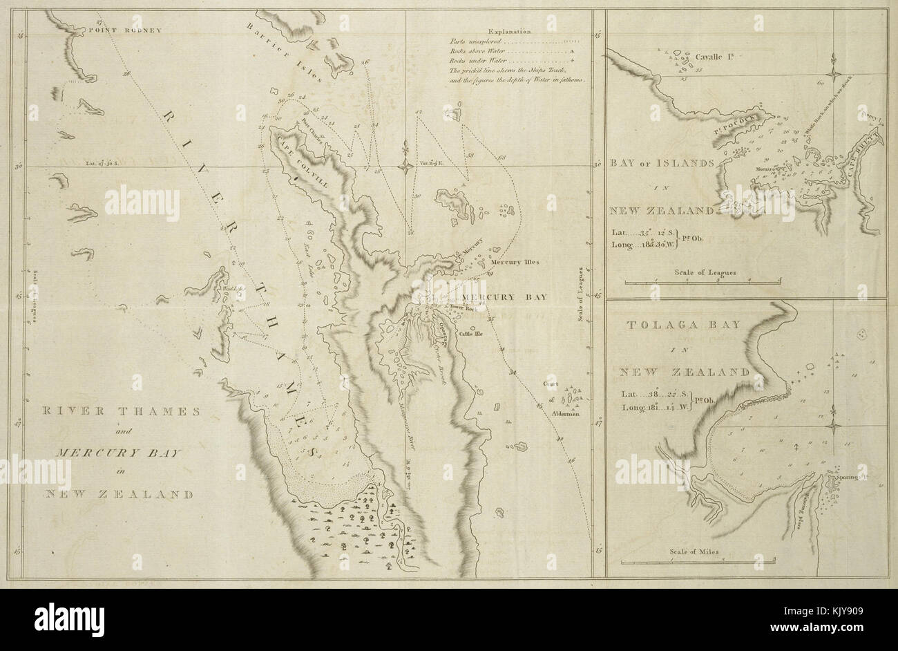 River Thames and Mercury Bay in New Zealand; Bay of Islands in New ...