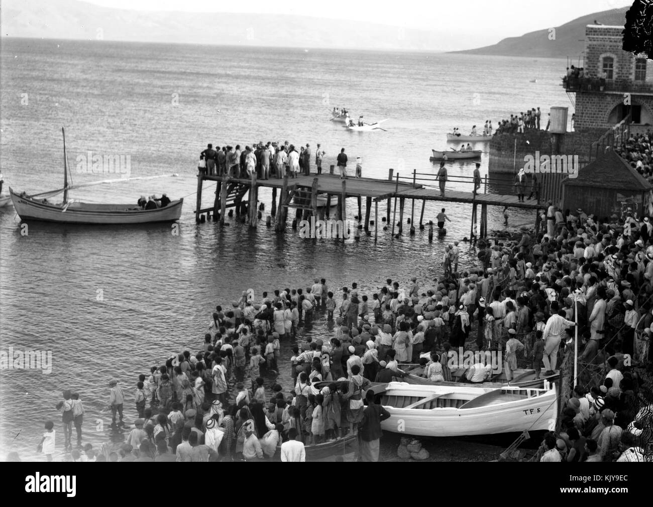 First sea plane to alight on the Lake of Galilee. October 1931. Matson ...