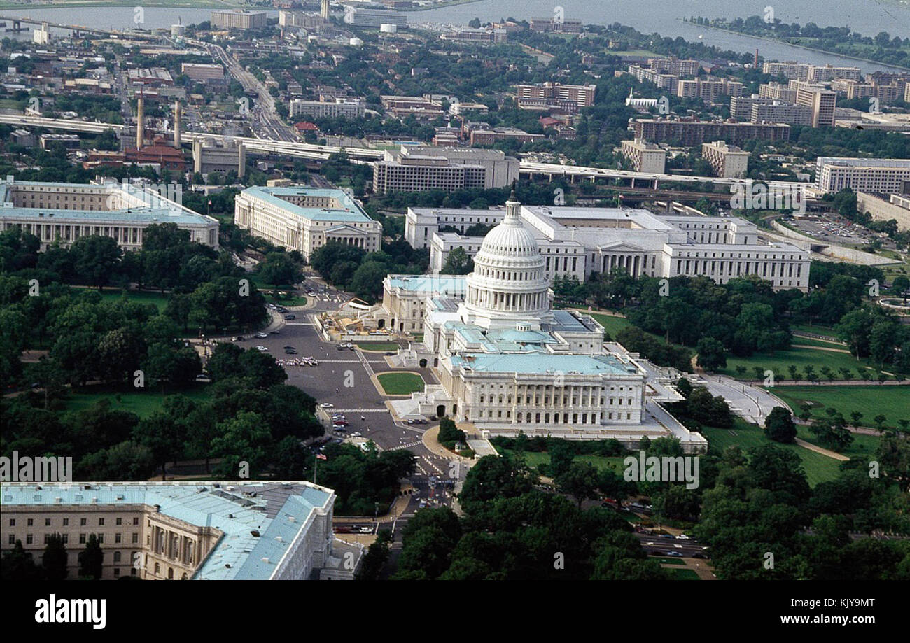 This aerial view captures the U.S. Capitol building, with a clear look ...