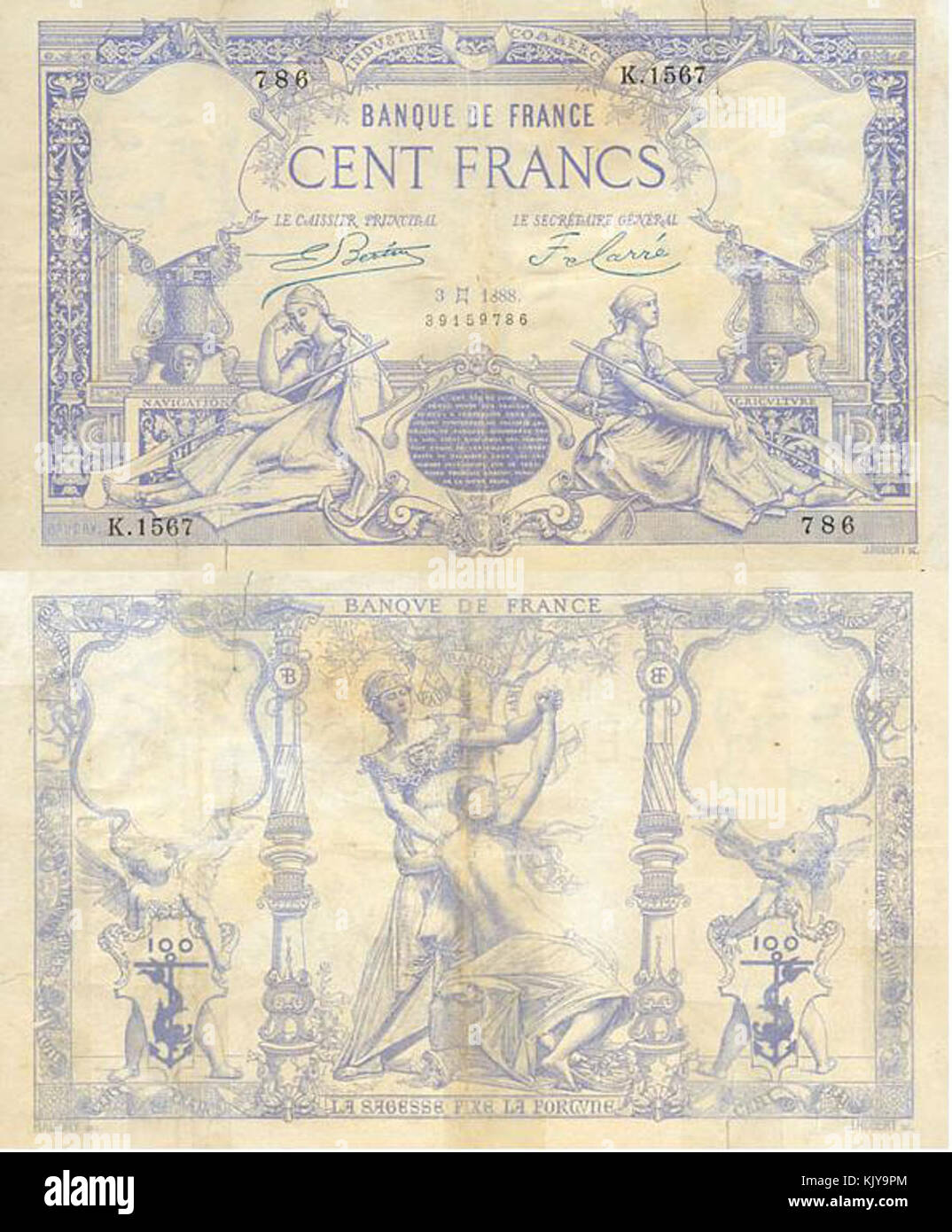 France 100 francs bleu 1882 Stock Photo - Alamy