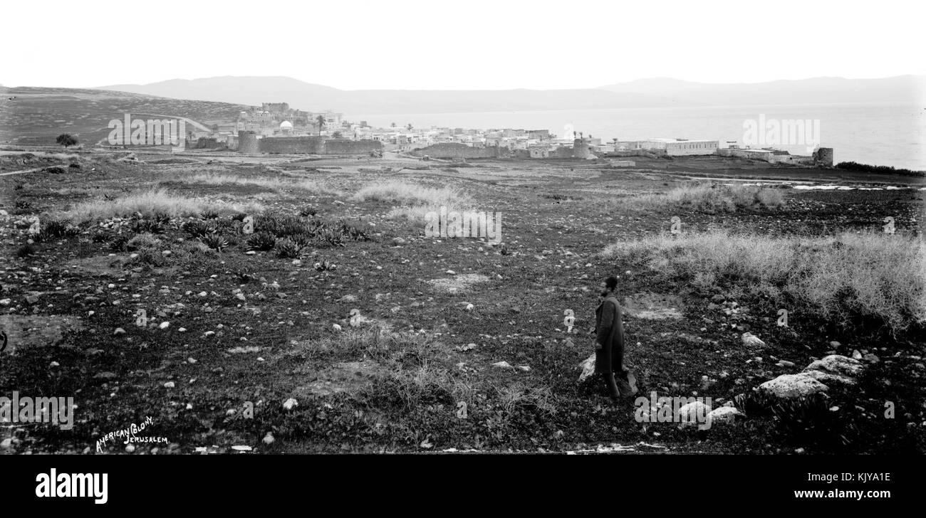 This image shows a general view of Tiberias (Tabariyeh), a city located ...