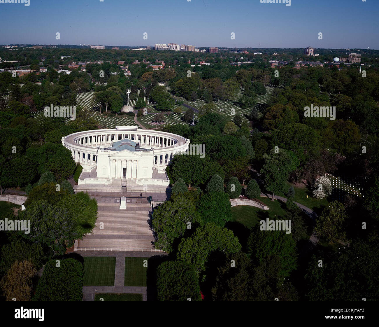 This aerial photograph shows the Tomb of the Unknown Soldier, a ...