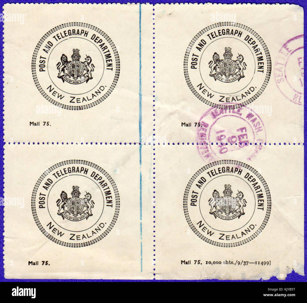 New Zealand Post and Telegraph Department official seal used 1940 to ...