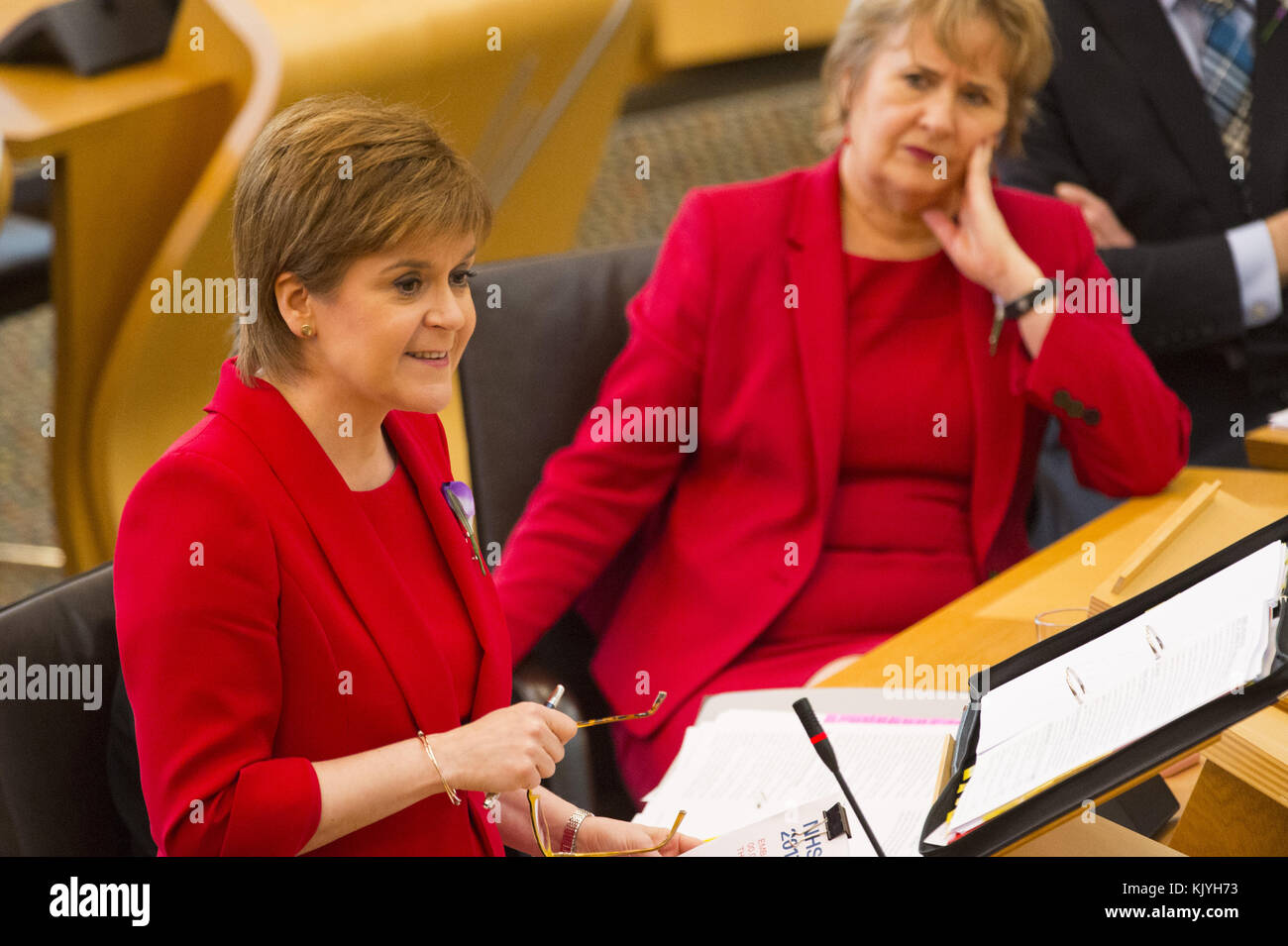 The First Minister Nicola Sturgeon and Roseanna Cunningham both wear ...