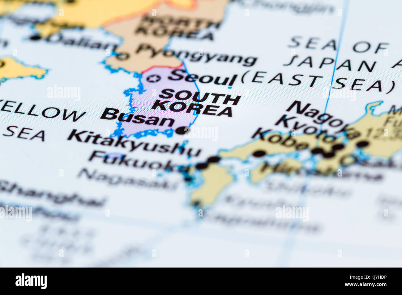 close up of a world map with South Korea in focus Stock Photo - Alamy