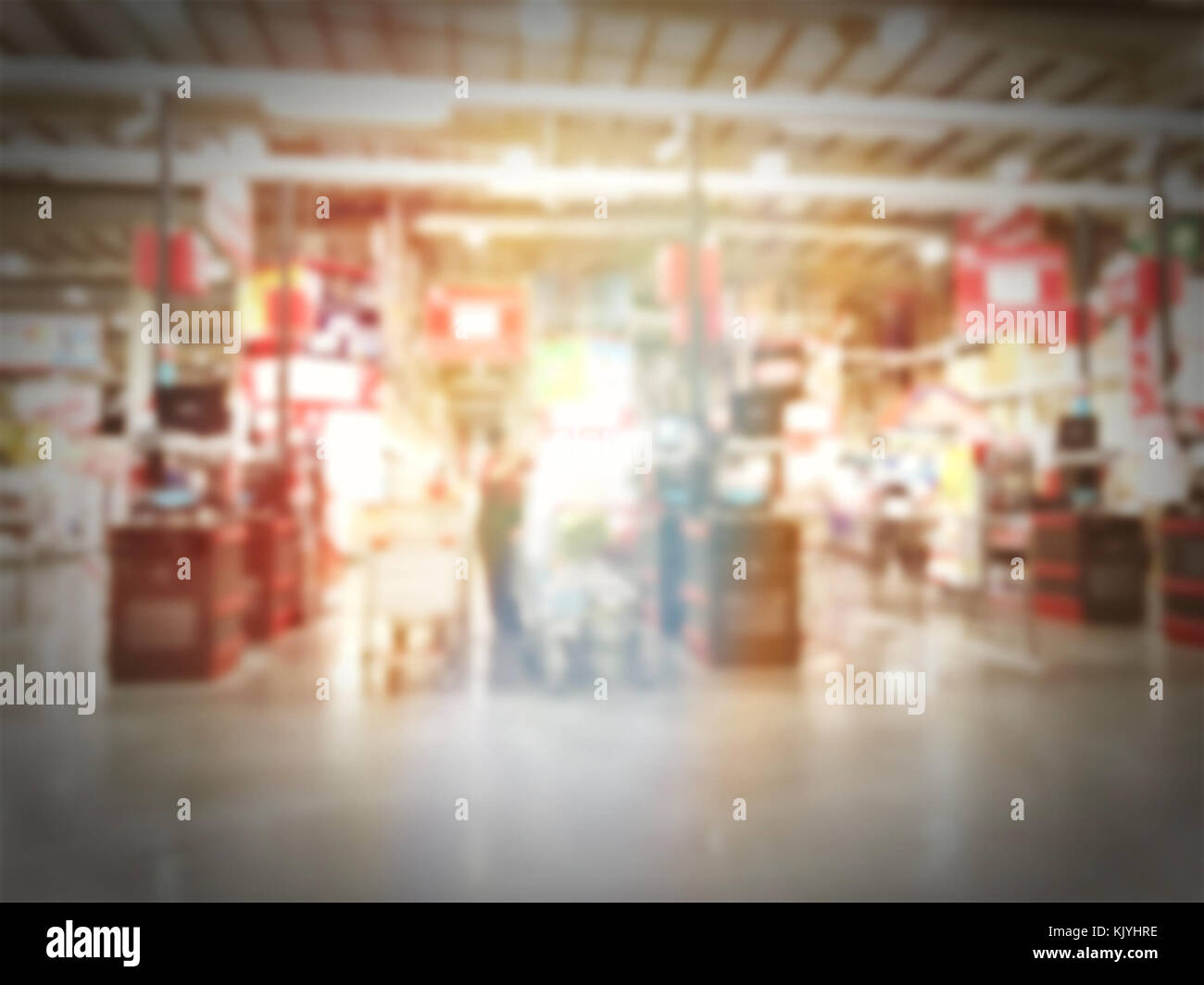 Blurred background of Cashier booth at supermarket store Stock Photo ...