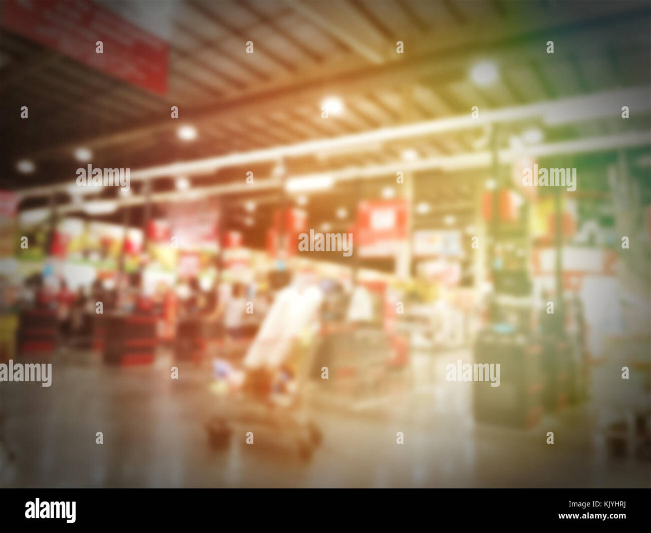 Blurred background of Cashier booth at supermarket store Stock Photo ...