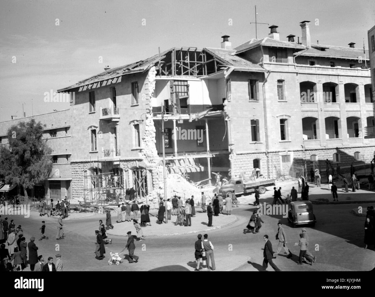 Damage done to police headquarters in Jerusalem by Jewish bomb on Dec ...