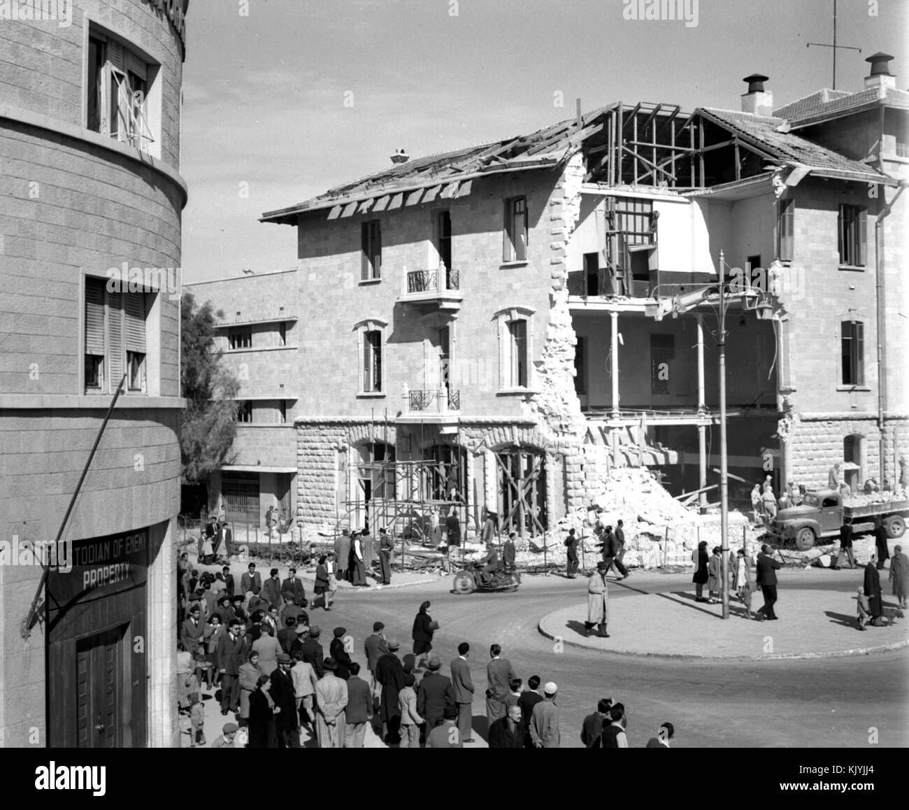 Damage done to police headquarters in Jerusalem by Jewish bomb on Dec ...