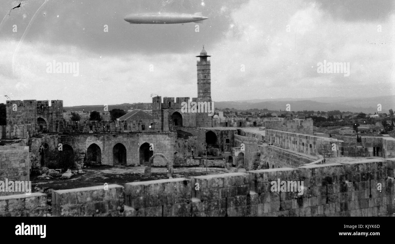 An image of a Zeppelin flying over the Tower of David in Jerusalem ...