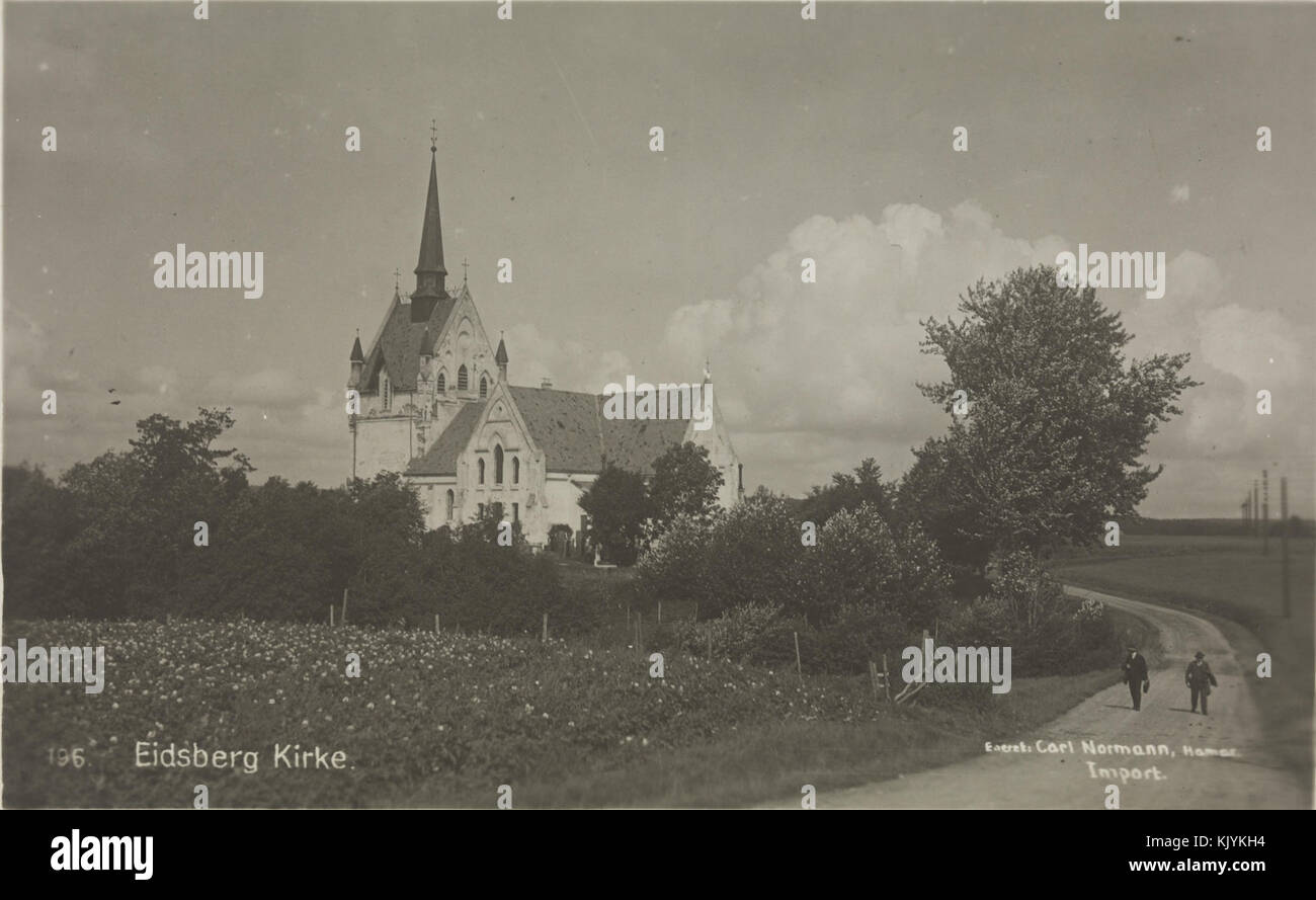 Eidsberg kirke, old BW Stock Photo - Alamy