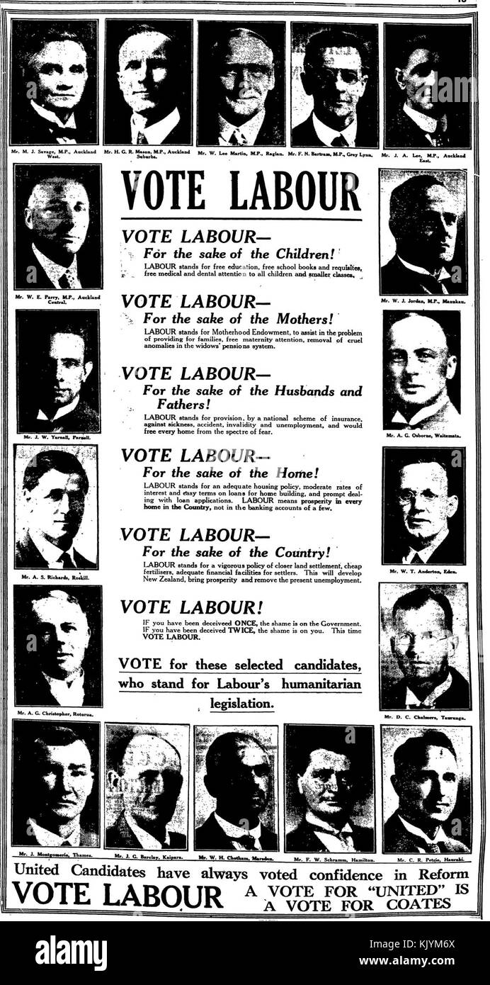 Auckland Star 1928 election Labour advert Stock Photo - Alamy