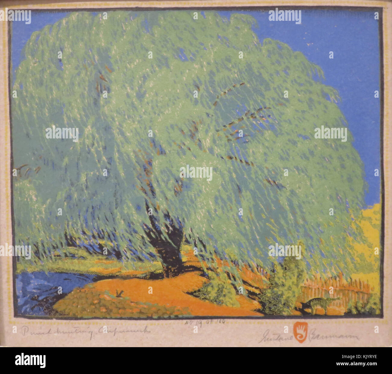 'Punch Hunting Chipmunks', wood block print by Gustave Baumann Stock ...