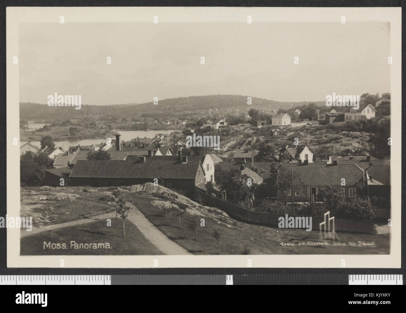 This image depicts a panoramic view of Moss, captured in a digital ...