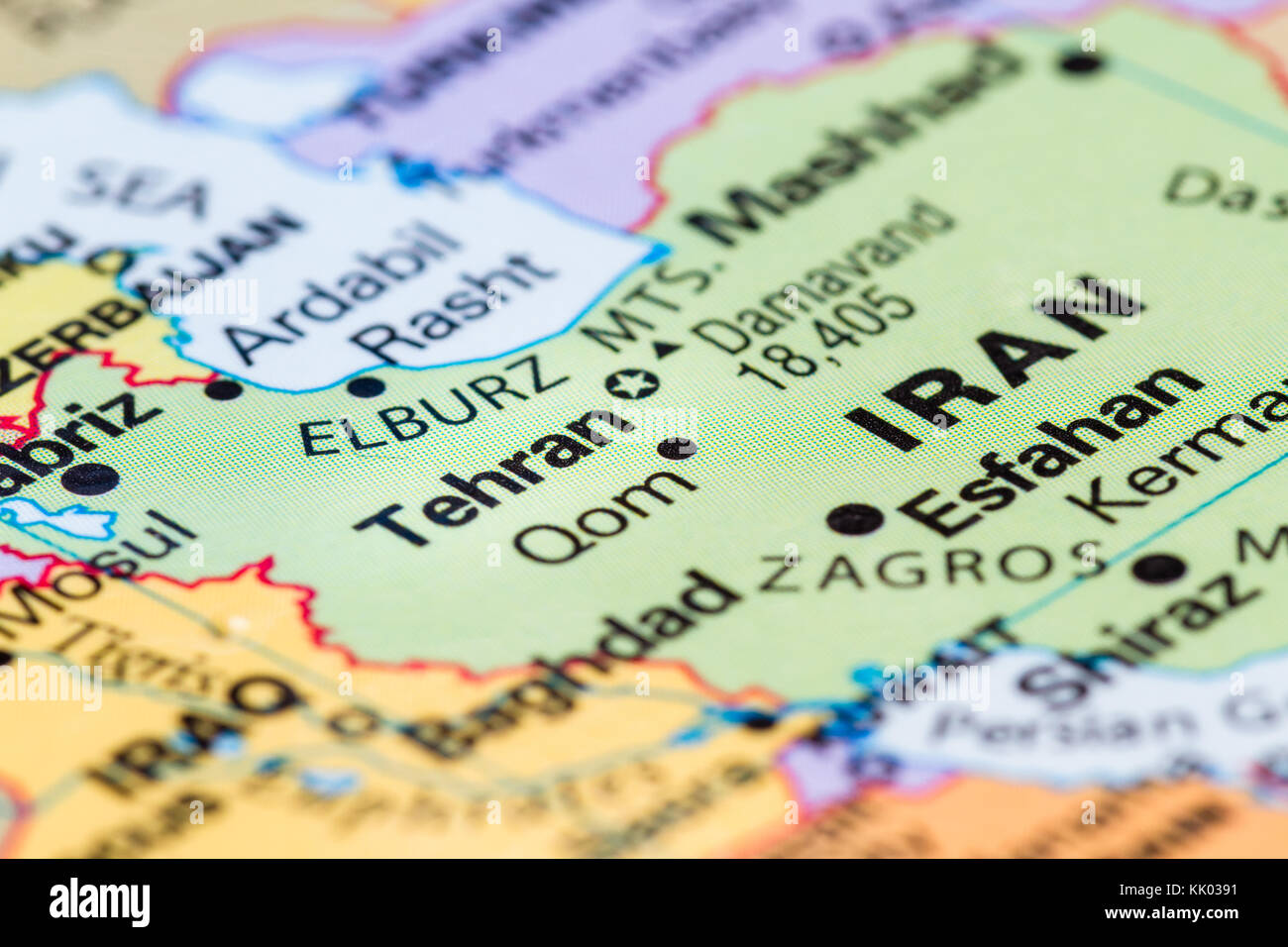 close up of a world map with Tehran Iran in focus Stock Photo - Alamy