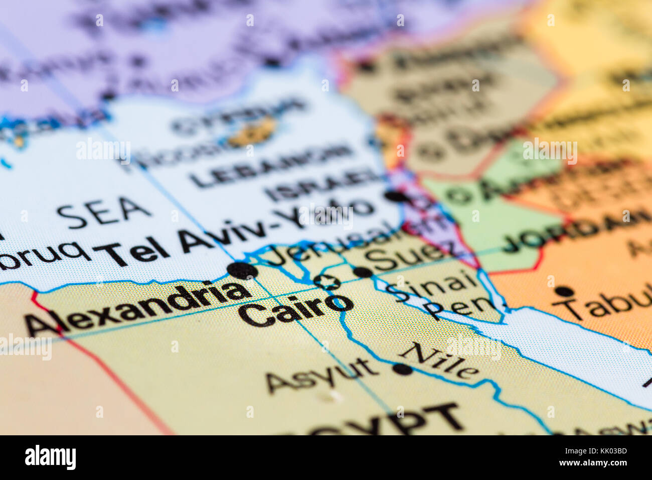 close up of a world map with Cairo in focus Stock Photo - Alamy