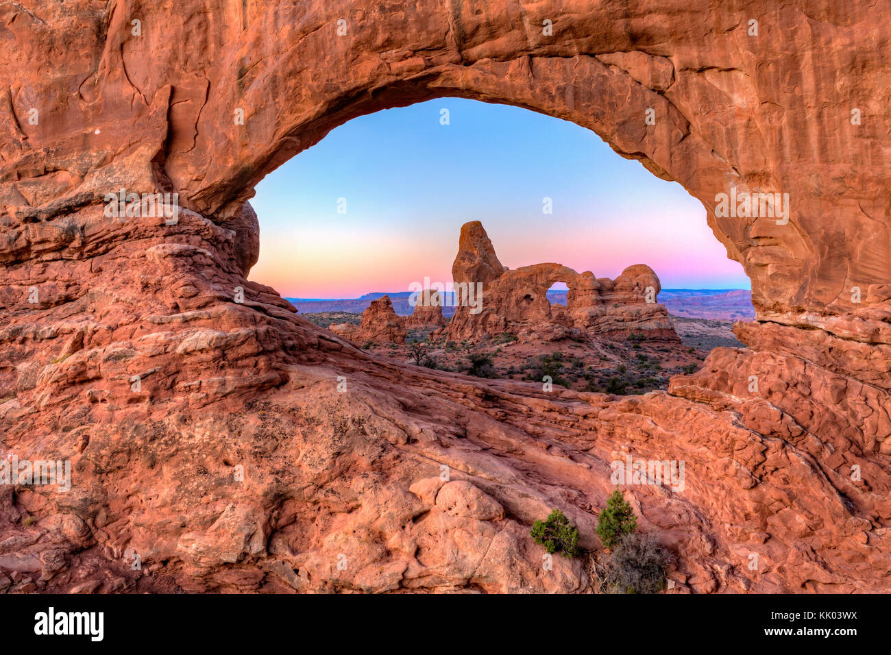 Turret Arch at dawn within the North Window natural arch in the Windows ...
