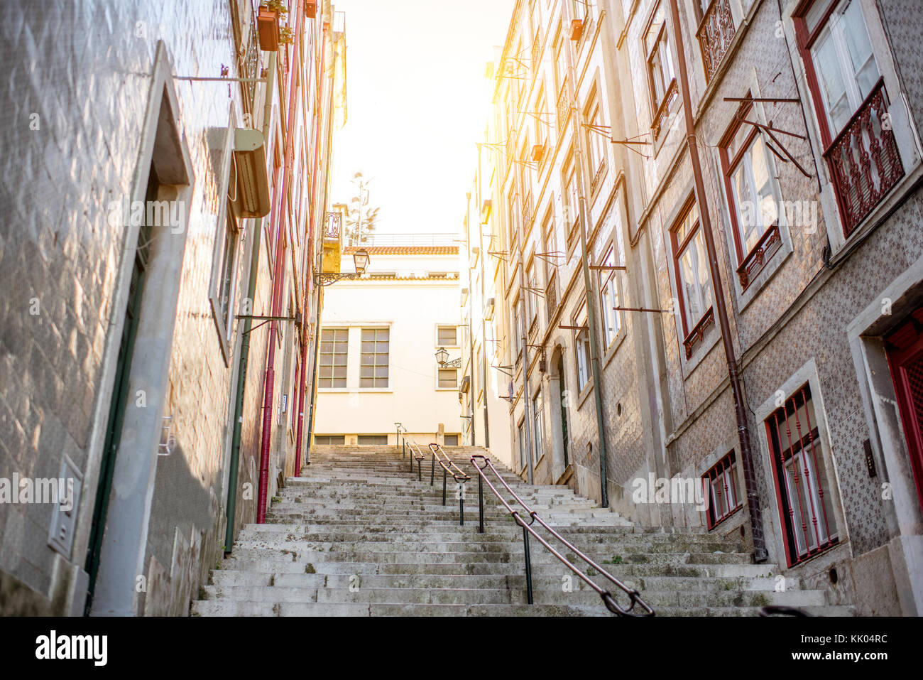 Beautiful street view with beautiful residential buildings in Mouraria ...