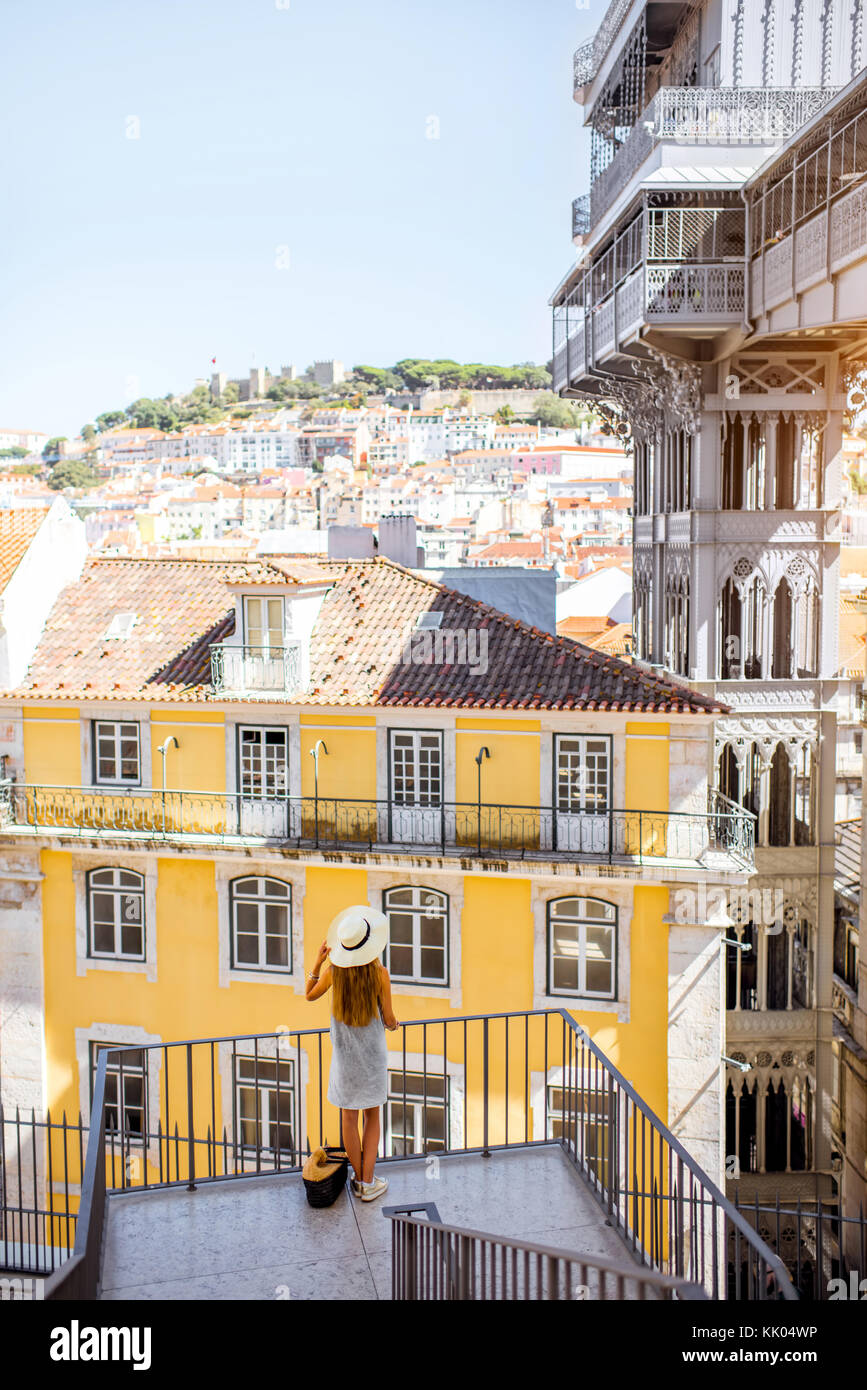 View on the old buildings with famous saint Justa metal lift during the ...