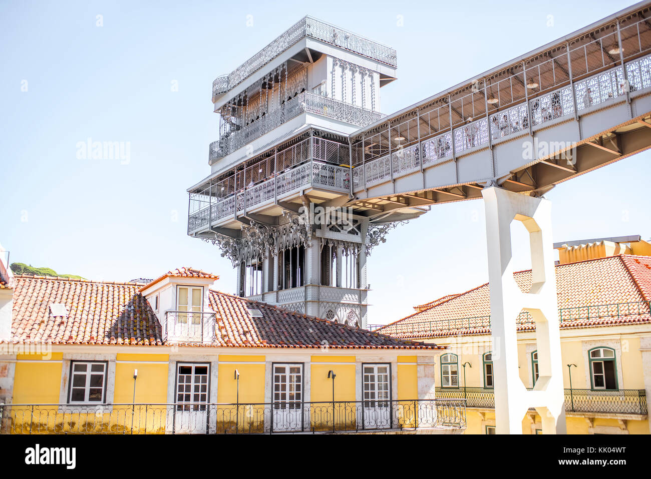 View on the old buildings with famous saint Justa metal lift during the ...