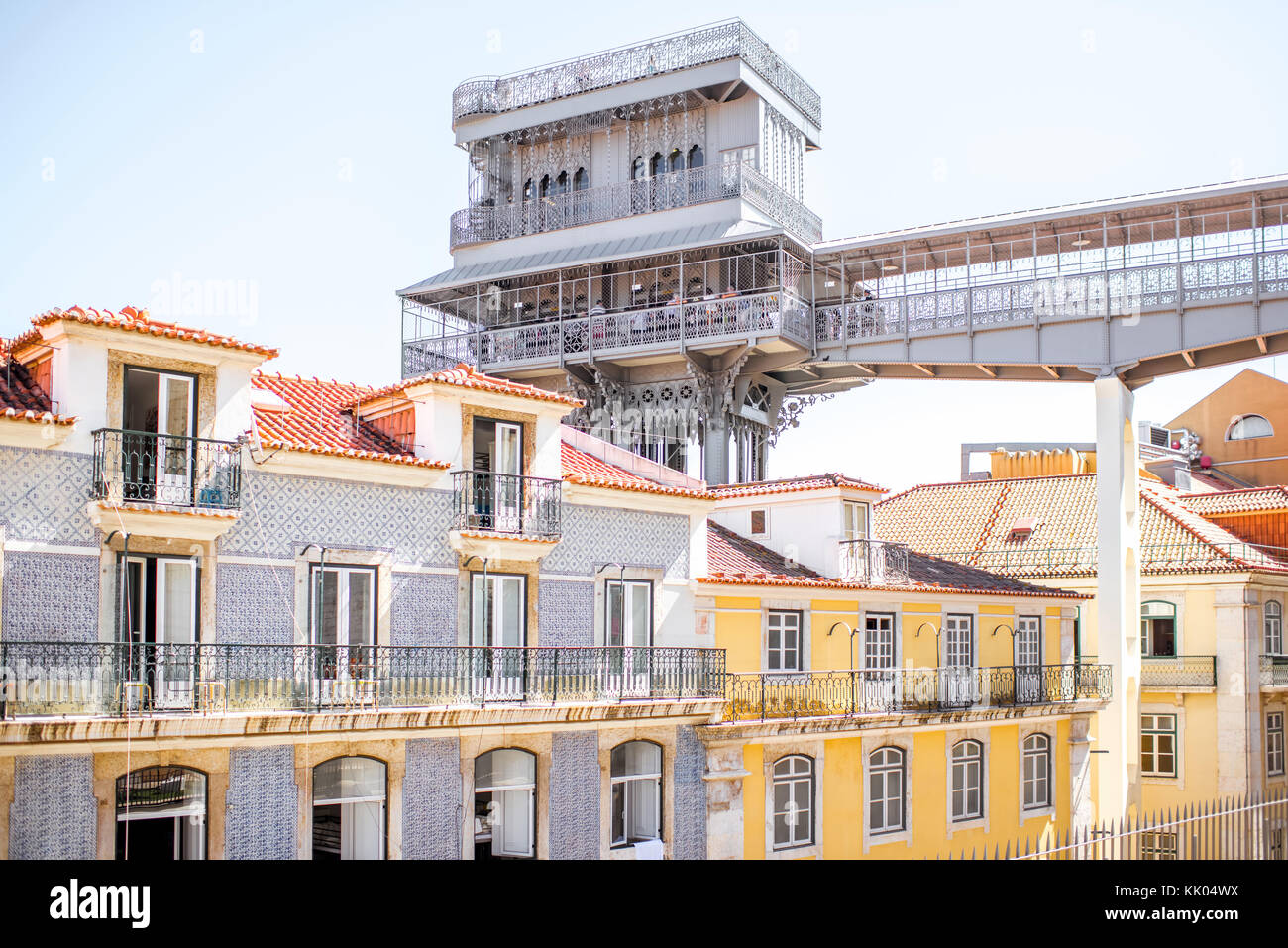 View on the old buildings with famous saint Justa metal lift during the ...