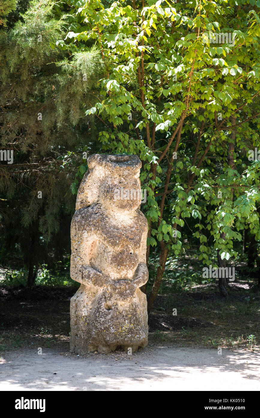 Ancient kurgan stelae in the zoological garden of the National Reserve ...