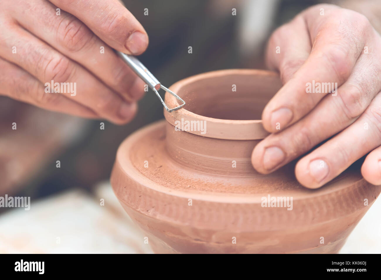 Hands of a potter. Potter making ceramic pot on the pottery wheel Stock ...