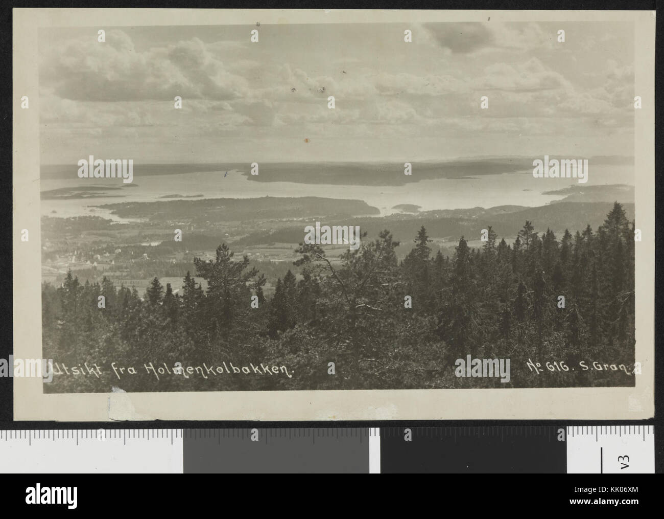 This photograph captures a scenic view from the Holmenkollen Ski Jump ...