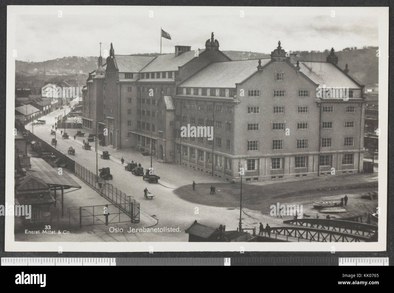 Historic image of the Oslo Railway Customs Station in Norway, showing ...