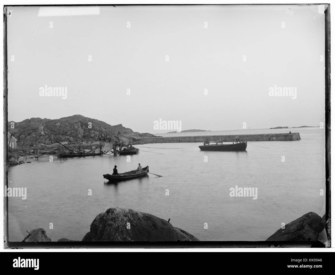 This illustration depicts an old coastal scene in Stavanger, Norway ...