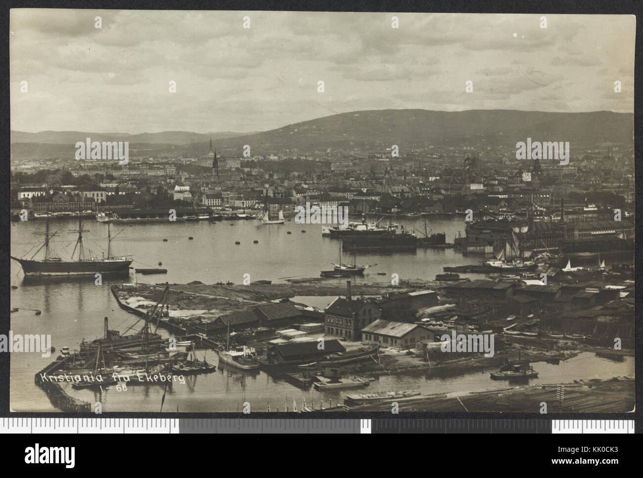 A historic photograph from Kristiania (now Oslo), taken from Ekeberg ...