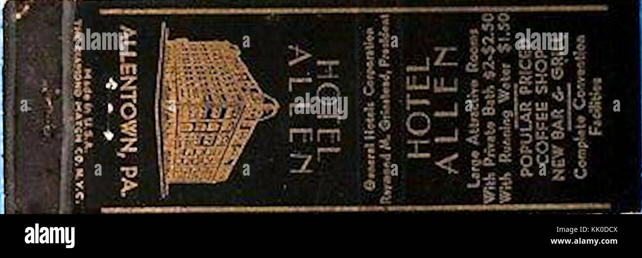 1935 Hotel Allen Matchcover Stock Photo - Alamy
