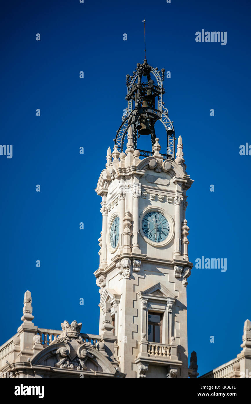 Clock tower, City Hall, (Ajuntament), Valencia, Spain Stock Photo - Alamy