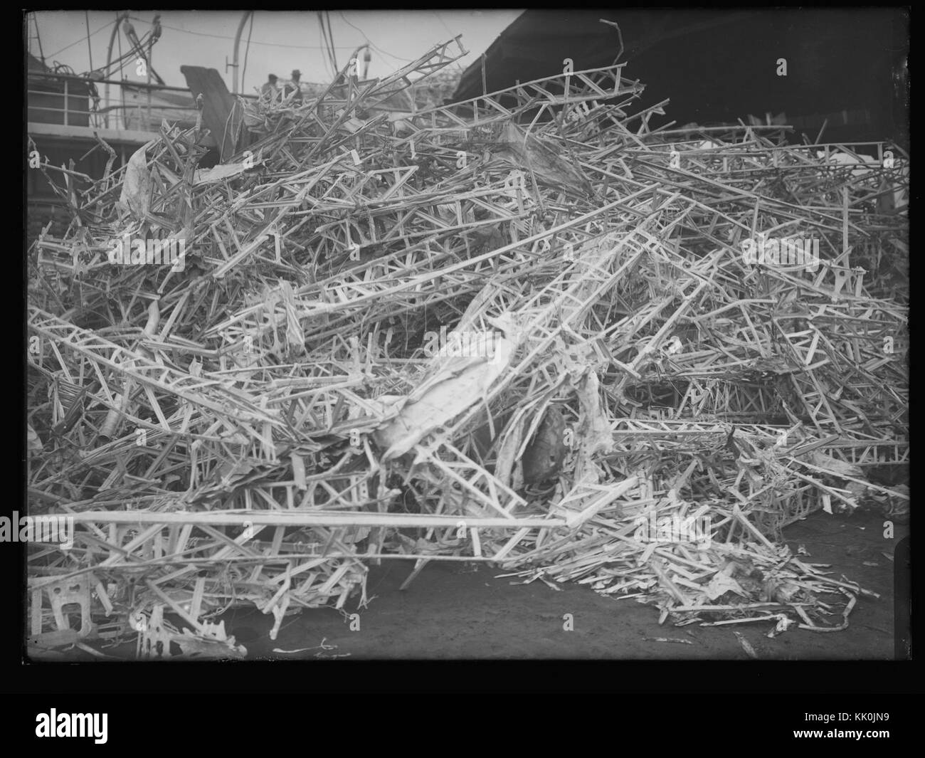 A photograph of the ruins of a Zeppelin, possibly from a crash or ...