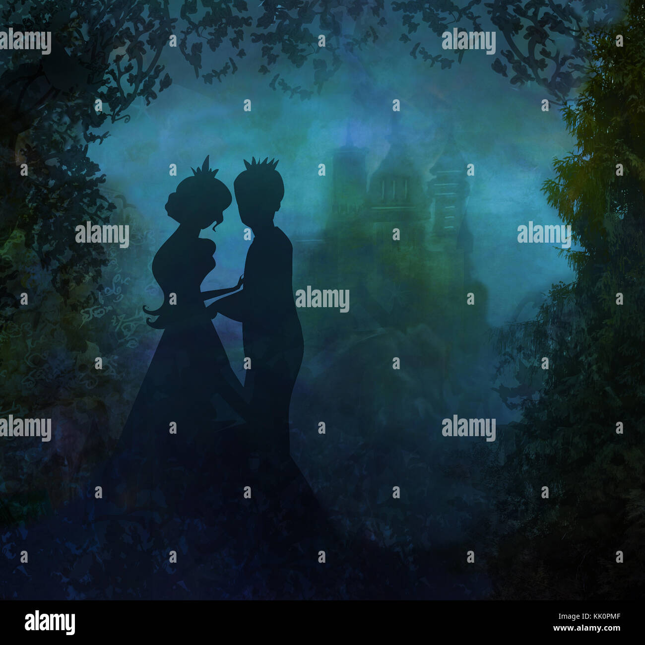 Magic castle princess prince romantic couple love hi-res stock ...