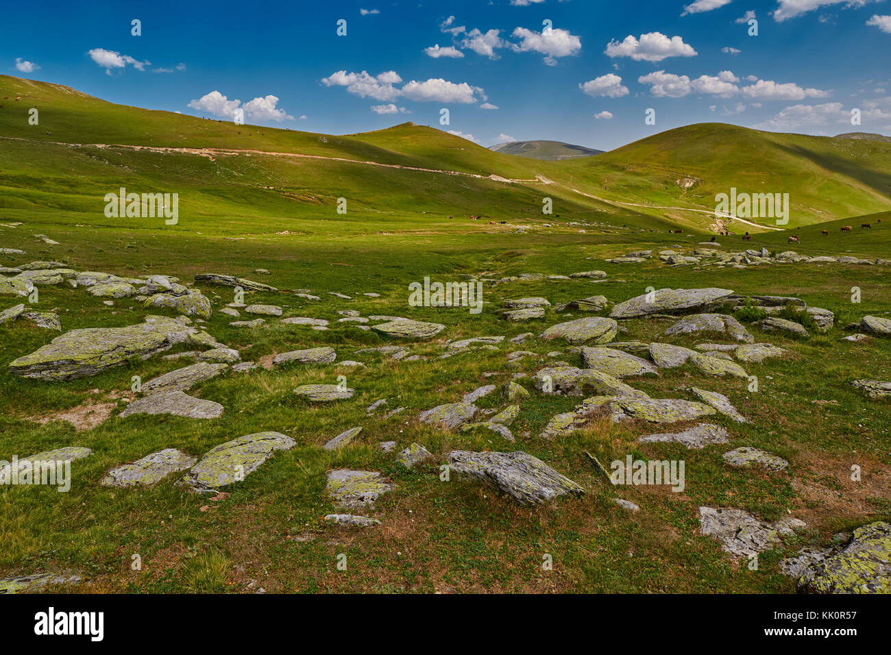 High-altitude abstract mountain landscape with rocks and valleys in the ...