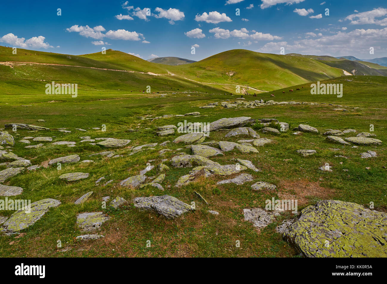 High-altitude abstract mountain landscape with rocks and valleys in the ...