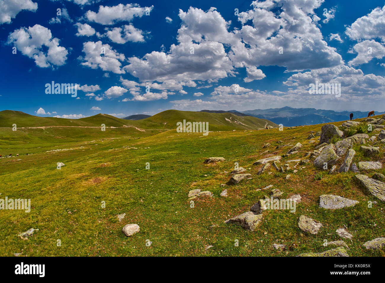 High-altitude abstract mountain landscape with rocks and valleys in the ...