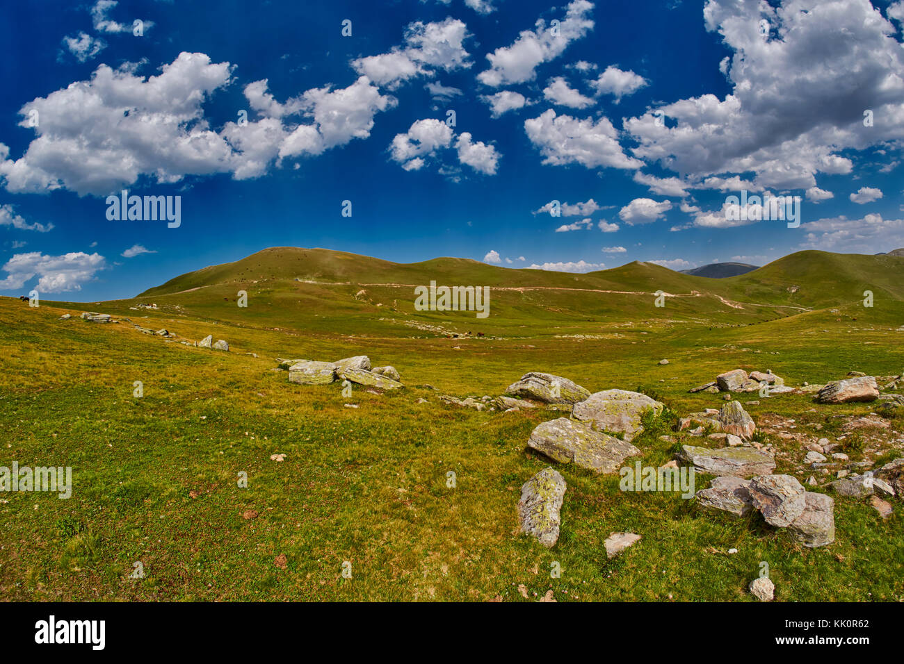 High-altitude abstract mountain landscape with rocks and valleys in the ...