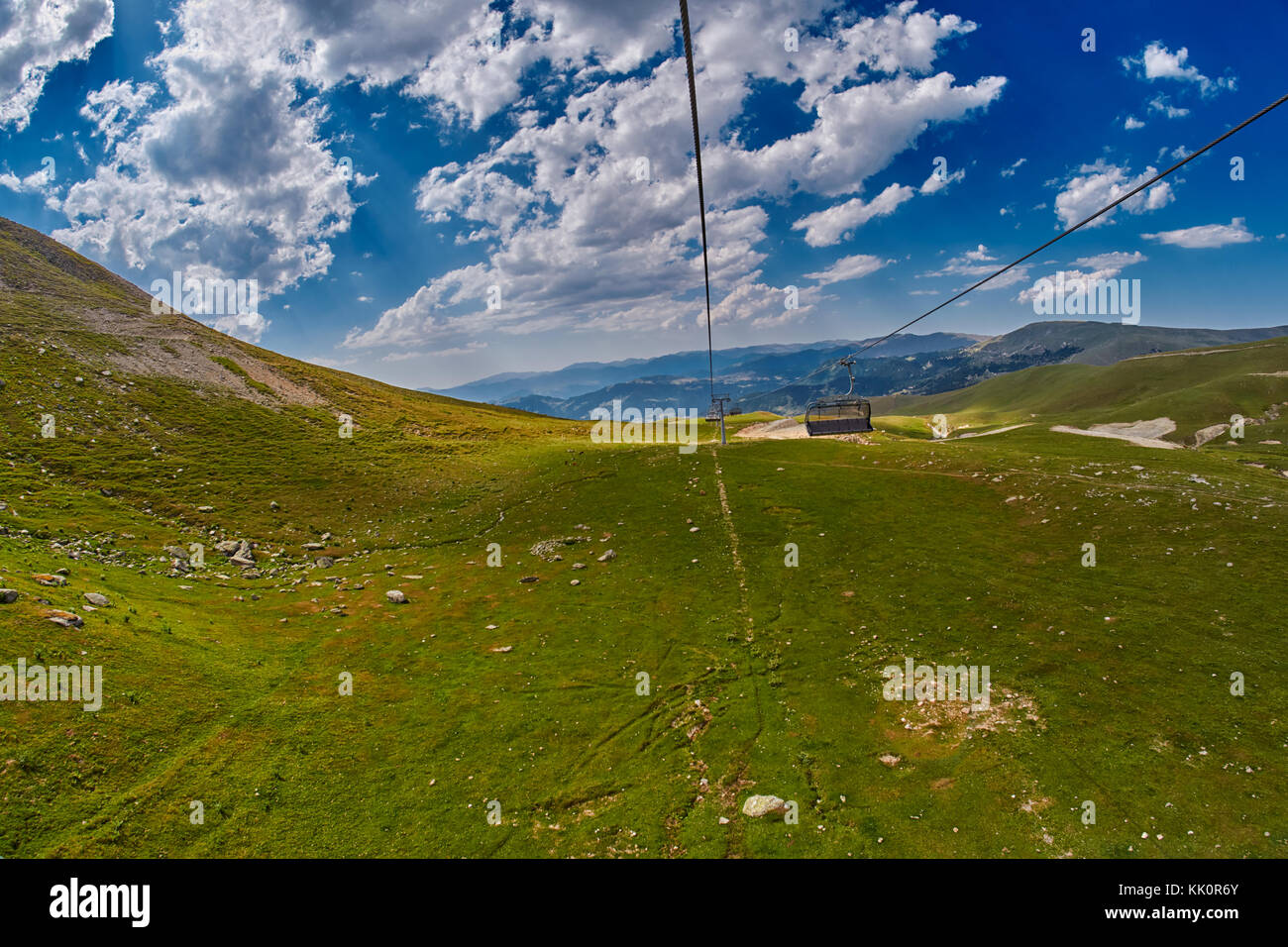 Long Funiculars ropeway line in Scenic Mountains Landscape Stock Photo ...