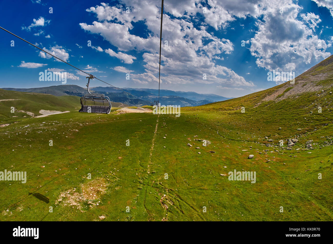 Long Funiculars ropeway line in Scenic Mountains Landscape Stock Photo ...